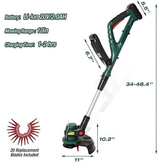 20V Cordless String Trimmer/Edger, 10" Cutting Path, Charger Included ...