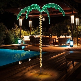 7 FT LED Lighted Tropical Coconut Tree with 306 Lights - Green - Bed ...