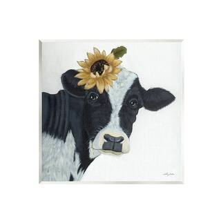 Stupell Cow Portrait Sunflower Blossom Farmhouse Wall Plaque Art by ...
