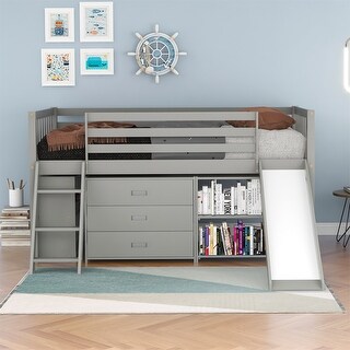 Merax Low Loft Bed with Attached Bookcases and Separate 3-tier Drawers ...