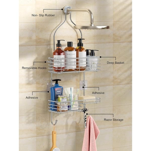 SUS201 Stainless Steel Over The Shower Storage Rack Hanging Shower Head ...