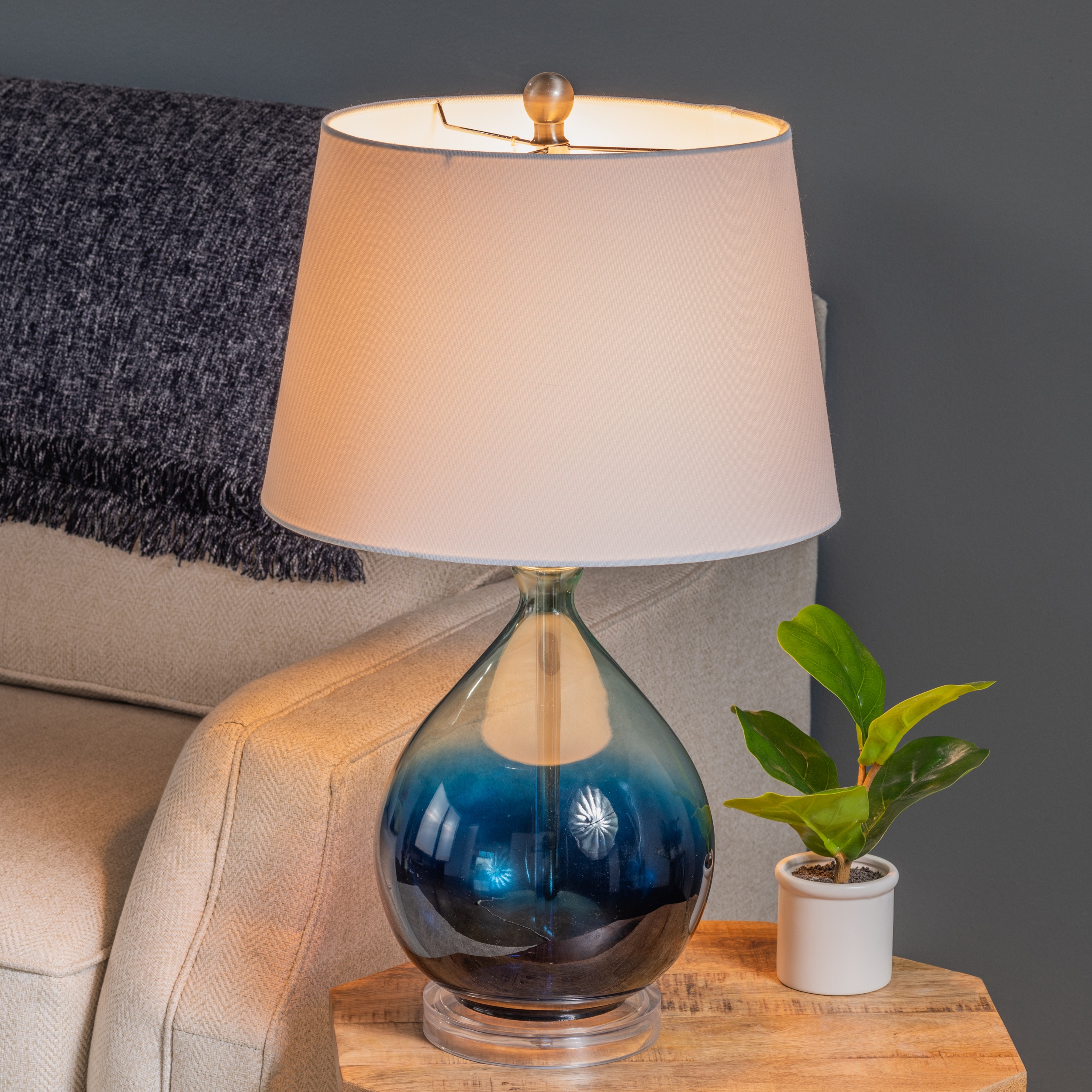 Tasia 17 Blue Ombre Glass Table Lamp 25.5 H x 15 Rnd