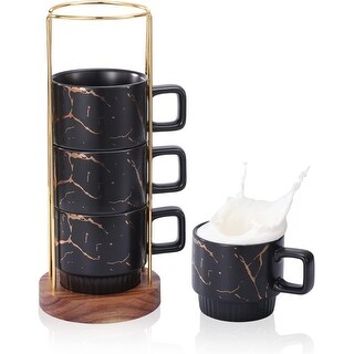 Large Stackable Coffee Mug Set with Rack and Wooden Base - Bed Bath ...