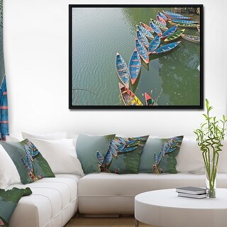 Designart "Phewa Lake in Pokhara Nepal" Boat Framed Canvas Art Print ...