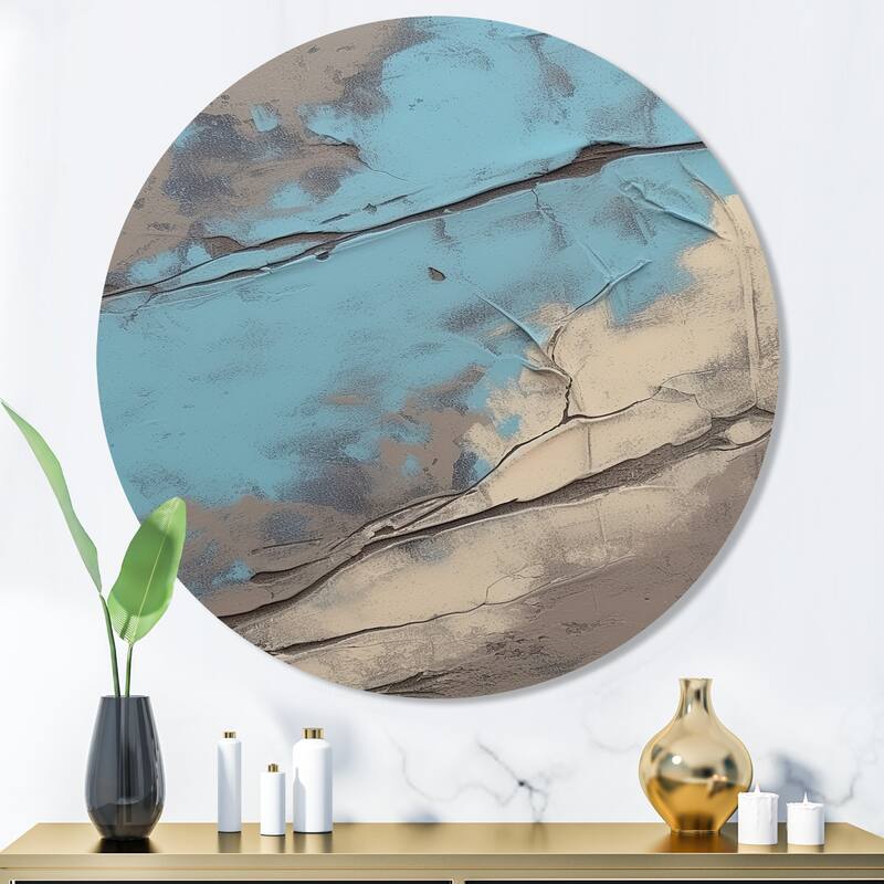 Designart "Beige Blue Inner Worlds Of Marble" Modern Geometric Metal ...