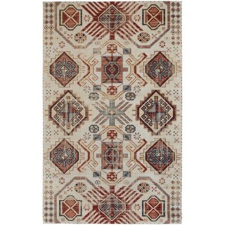 8' X 11' Ivory Red And Tan Abstract Power Loom Distressed Stain ...