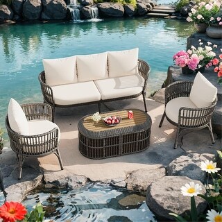 Artsy 4-Piece Rattan Outdoor Patio Conversation Set with Seating Set ...