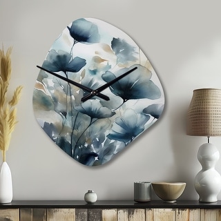 Blue Leaf Foliage And Flowers III - Leaves Large Wall Clocks ...