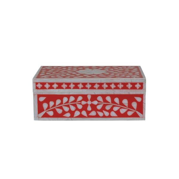 Decorative Mixed Material Storage Box with Horn Inlay - 9.0"L x 6.0"W x ...