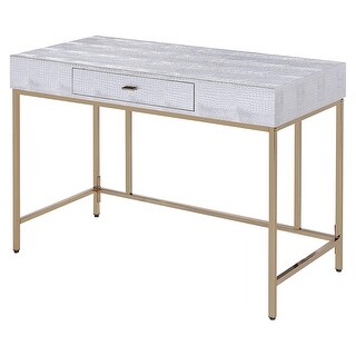 Leatherette Upholstered Vanity desk with Metal Base and Floor ...