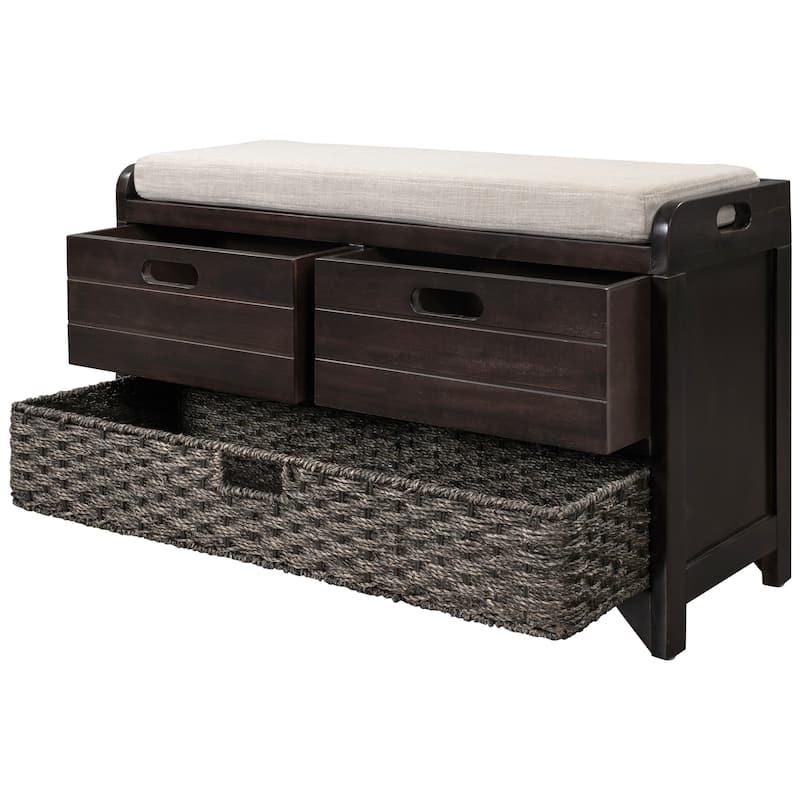 Storage Bench with Basket and 2 Drawers, Shoe Bench with Removable ...