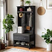 3-in-1 Design Multifunctional Hall Tree with Storage Shoe Bench ...