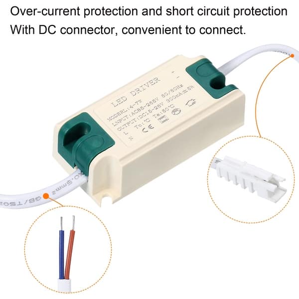 4-7W 300mA LED Driver, AC 85-265V Output 15-26V DC Male Connector - Bed Bath & Beyond - 36580334