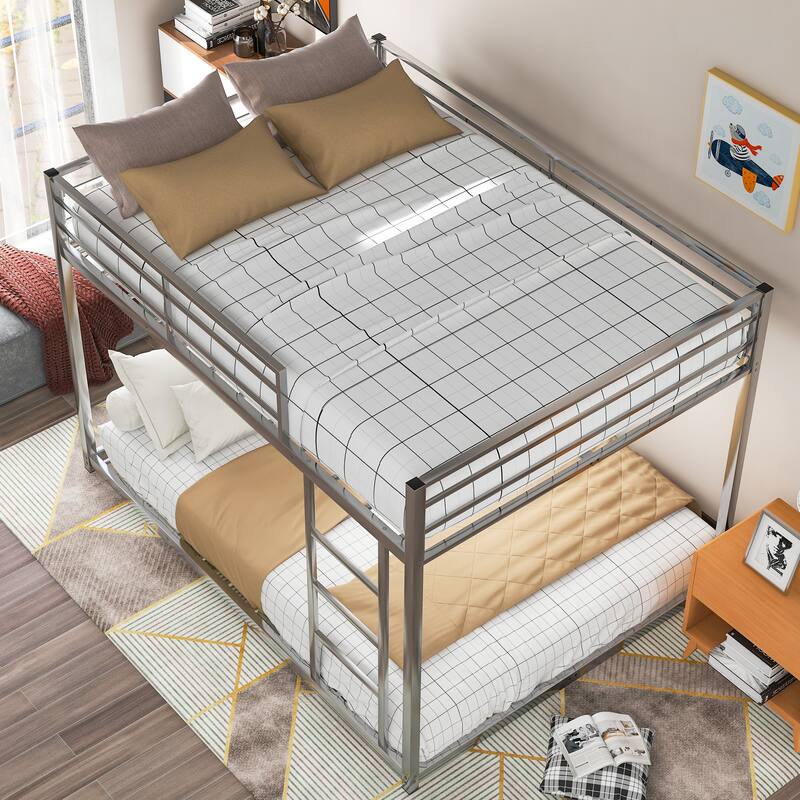 Modern Metal Bunk Bed, Low Bunk Bed with Ladder - Overstock - 35256978