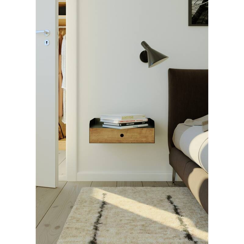 Modern Oak Floating Nightstand with Drawer and Shelf, Wall-Mounted ...