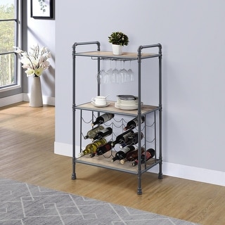 Mankato Antique Oak and Sandy Grey Wine Rack with Stemware Rack - Bed ...