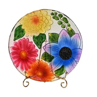 Shop LC Multi Color Flower Pattern Glass Tray with Stand Gifts - Bed ...