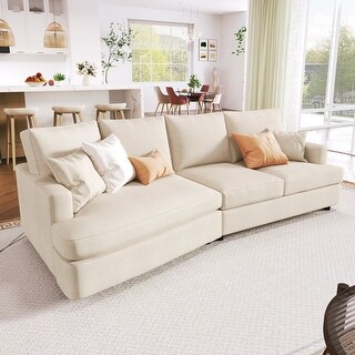 Modern 3 Seat Beige Sectional Sofa Apartment Couch with 2 Pillow - Bed Bath & Beyond - 39066493