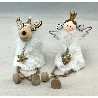 Set Of 2 Assorted Styles-Sitting Moose And Angel Figurine - Bed Bath ...