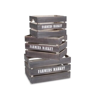 Brown Wood Farmers Market Labeled Crates (Set of 3) - Bed Bath & Beyond ...