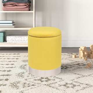 Adeco Round Storage Ottoman Footstool Rest Velvet Gold Plating Base ...