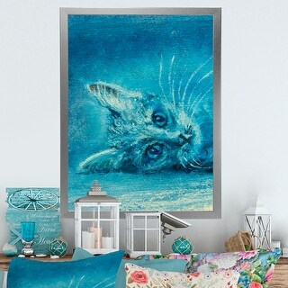Designart "Blue Cat Illustration" Traditional Framed Children's artwork ...