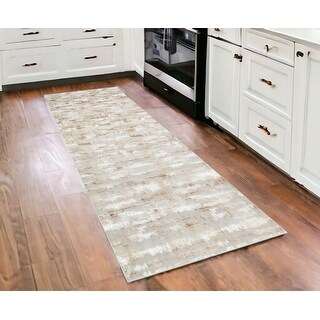 HomeRoots 10' Runner Gold and Ivory Abstract Washable Non Skid Area Rug ...