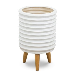 Rib Long 17 Inch Ceramic Vase In White - 17 Inch Height - Bed Bath ...