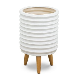 Rib Long 17 Inch Ceramic Vase In White - 17 Inch Height - Bed Bath ...