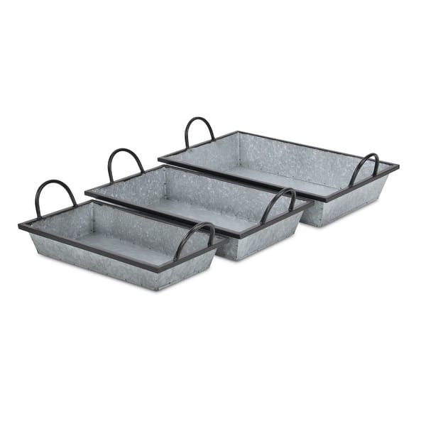 Silver Metal Galvanized Tapered Trays With Side Handles (Set of Three ...