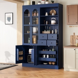 47.2X15.7X75Inch Freestanding Buffet With Hutch, Tall Kitchen Pantry ...