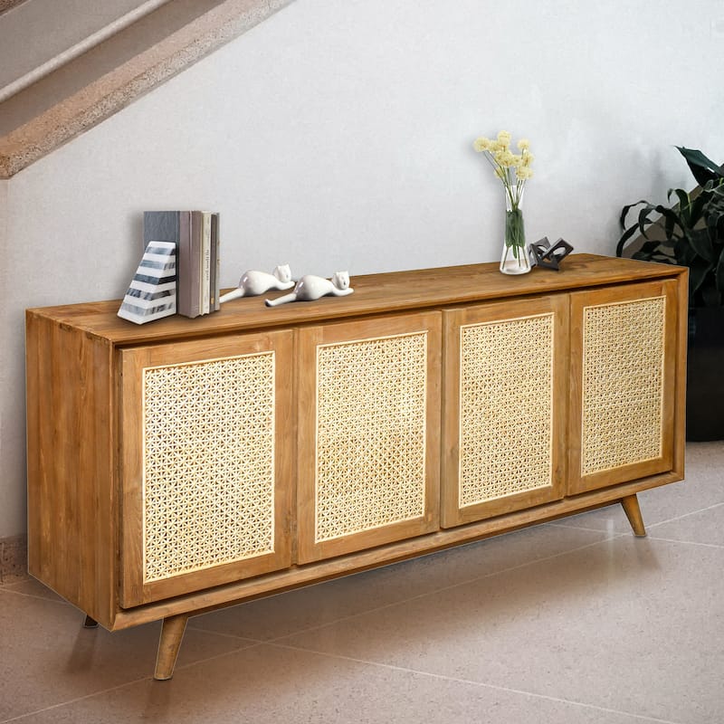 Recycled Teak Wood West Indies Cane Chest with 4 Doors - Overstock ...