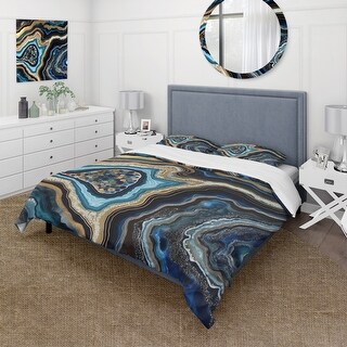 Designart - Gold Blue Geode Gems - Stone Geode Bedding Cover Set ...