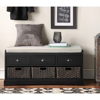 Black Wood Storage Bench with Drawers and Baskets - Bed Bath & Beyond ...