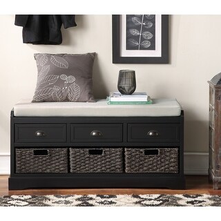 Cushioned Seat Storage Bench, Solid Pine Shoe Bench with 3 Drawers and ...