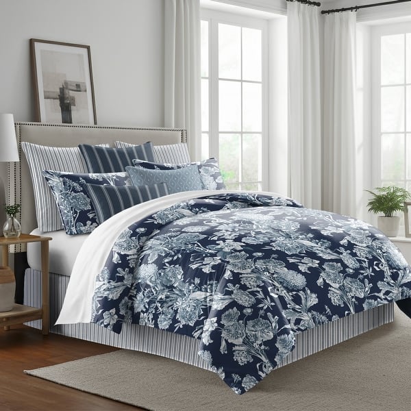 Alexandria Indigo Cotton Comforter Set 8 Piece - Bed Bath & Beyond ...