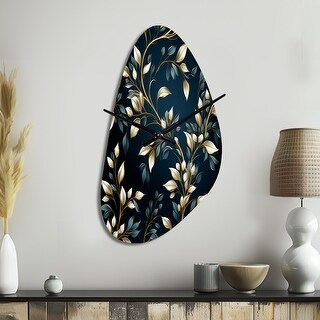 Gold And Blue Royal Botanical Vines - Floral Wall Clocks in ...