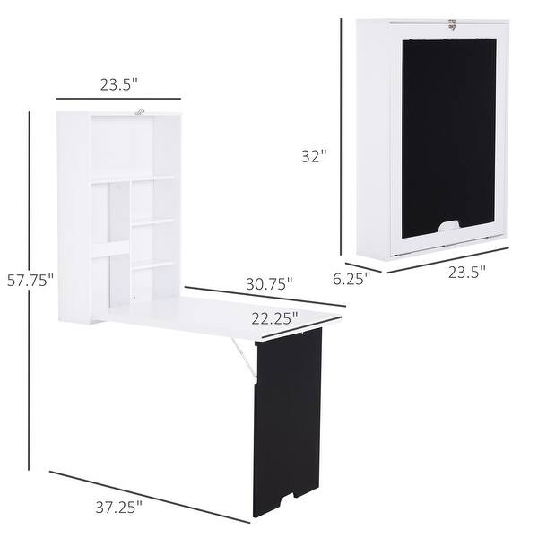HOMCOM Wall Mounted Foldable Desk: Blackboard, Book Storage - Space ...