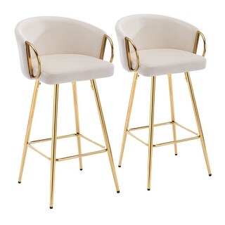 30 inches Bar Stools Set of 2, Velvet Low Back Bar Height Stools with ...