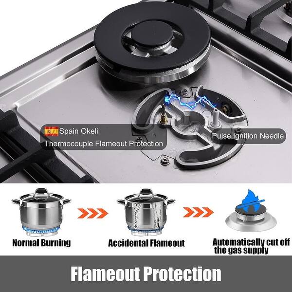 30 in. 5-Burners Recessed Gas Cooktop in Stainless Steel with 5-Power ...