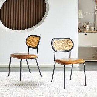 Grondin Modern Boho Style Dining Chair Set with PU Leather Seat and ...