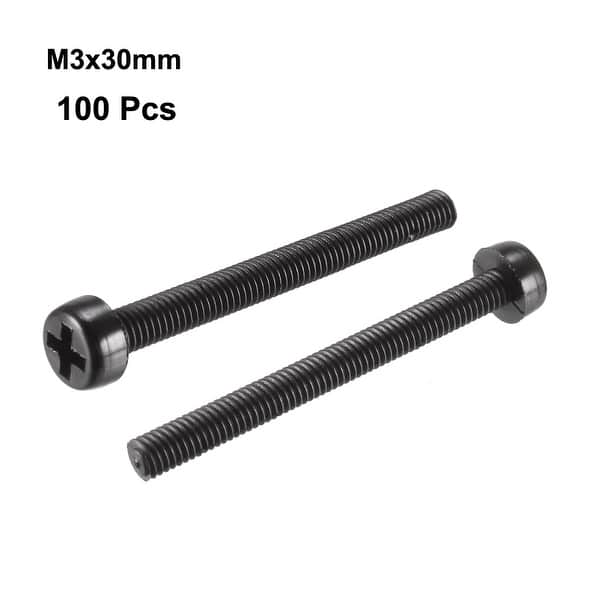 M3x30mm Phillips Round Head Nylon Machine Screw Bolt Fastener Black ...