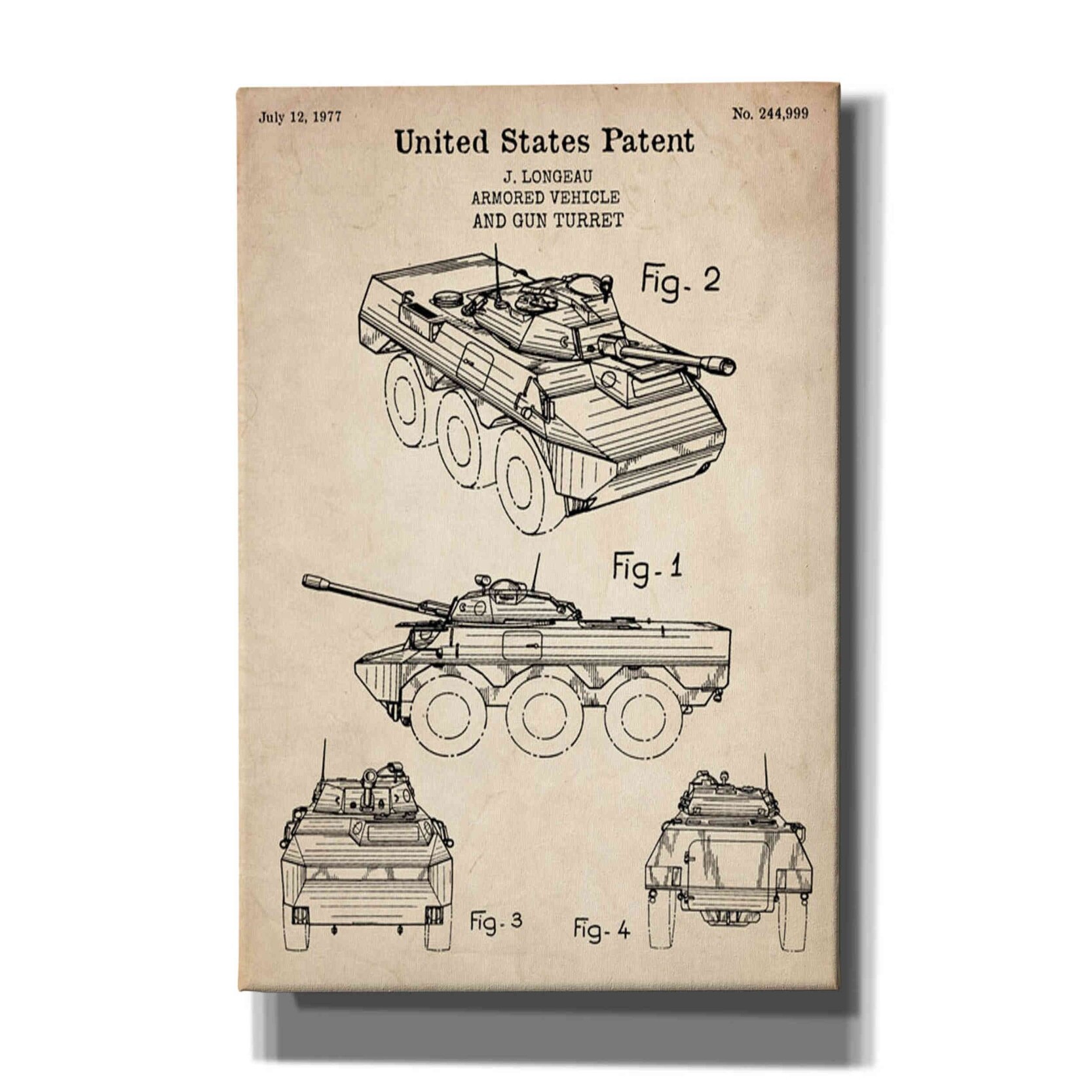 Epic Graffiti 'Military Vehicle Blueprint Patent Parchment' Canvas Wall ...