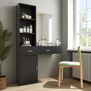 Freestanding Hair Styling Station with Mirror, Multi-Layer Storage Desk ...