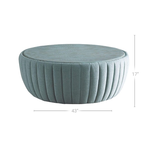 Round Shaped Fabric Coffee Table with Vertical Tufted Channels, Blue ...
