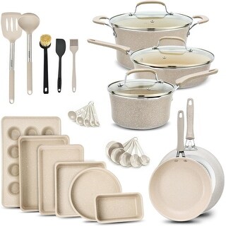 Pots and Pans Set Non Stick – 23-Piece Cookware & Bakeware Sets with Plaid Pattern, Stackable ...