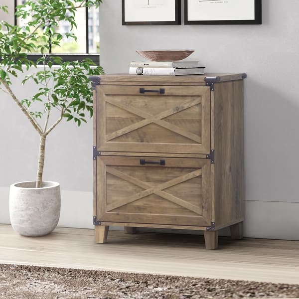 Oxford Farmhouse Rustic Oak 2-Drawer Lateral Filing Cabinet - Bed Bath ...