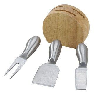 Wood Block With 3 Stainless Steel Handled Cheese Utensils - Bed Bath ...