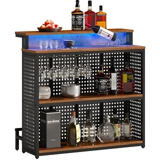 Moasis Home Bar Liquor Bar Table Unit with LED Lights Stemware Racks ...
