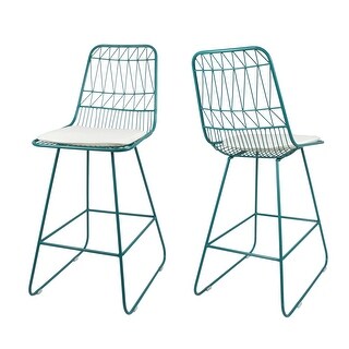 Emory Indoor Wire Counter Stools with Cushions (Set of 2), Teal and ...